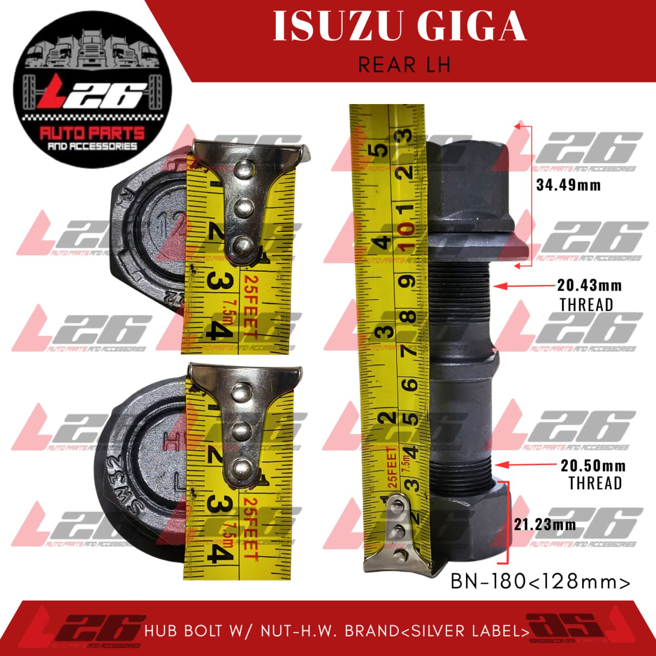 128mm Isuzu Giga V10 truck HUB BOLT and NUT REAR TYPE BN-180 | Shopee ...