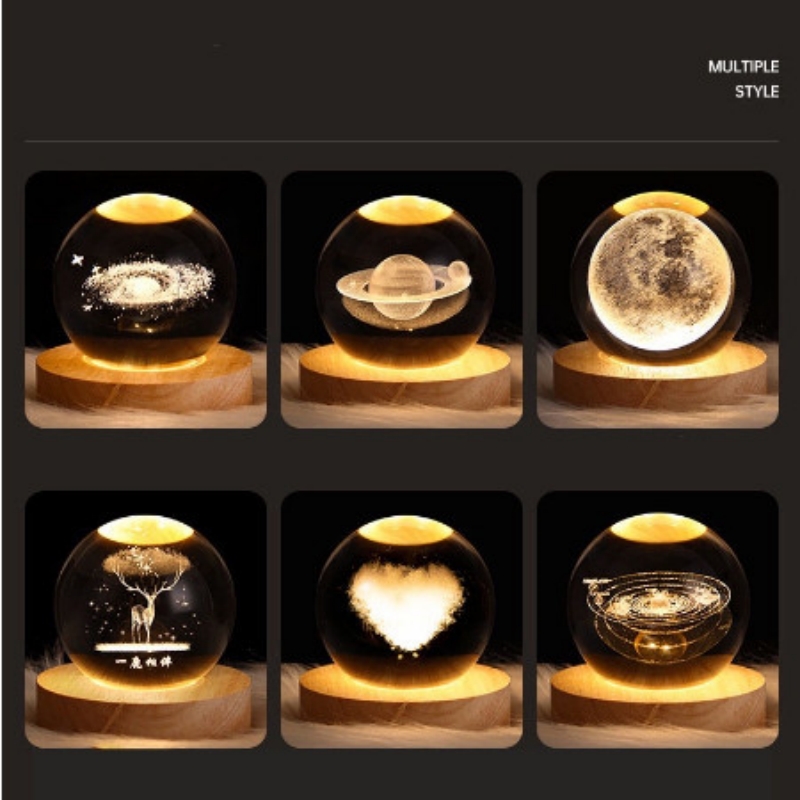 3D Crystal Ball Night Lamp Moon USB Light Table Crystal lamp LED ...