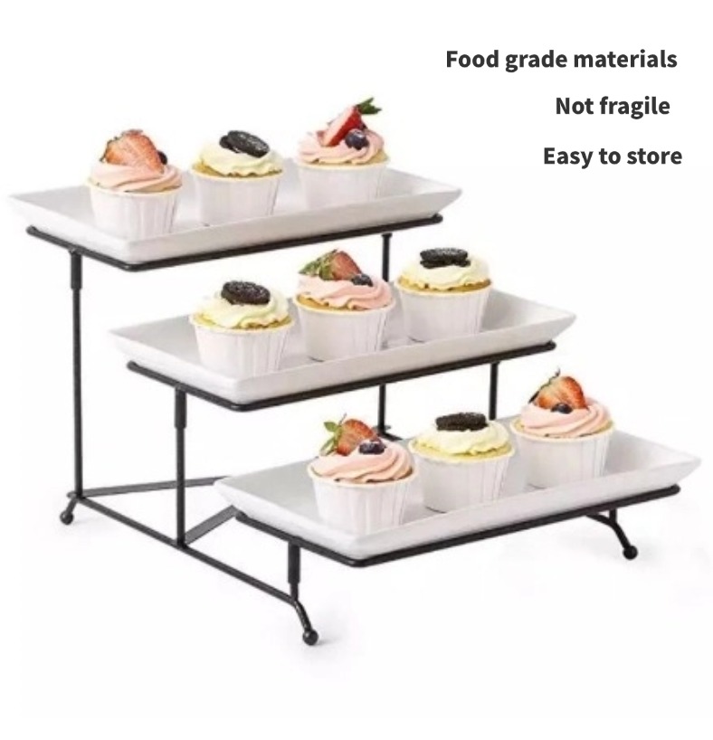 2/3 Tier Multi-Layer Tray Set, Foldable Sturdy Stand,12 Inch Triple ...