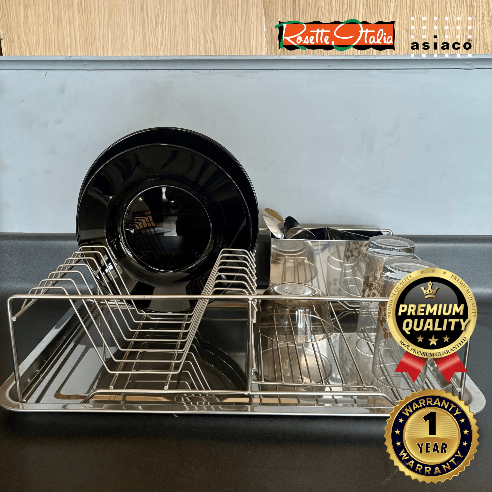 Asiaco Rosette Italia Stainless Steel Counter Top Dish and Utensil ...