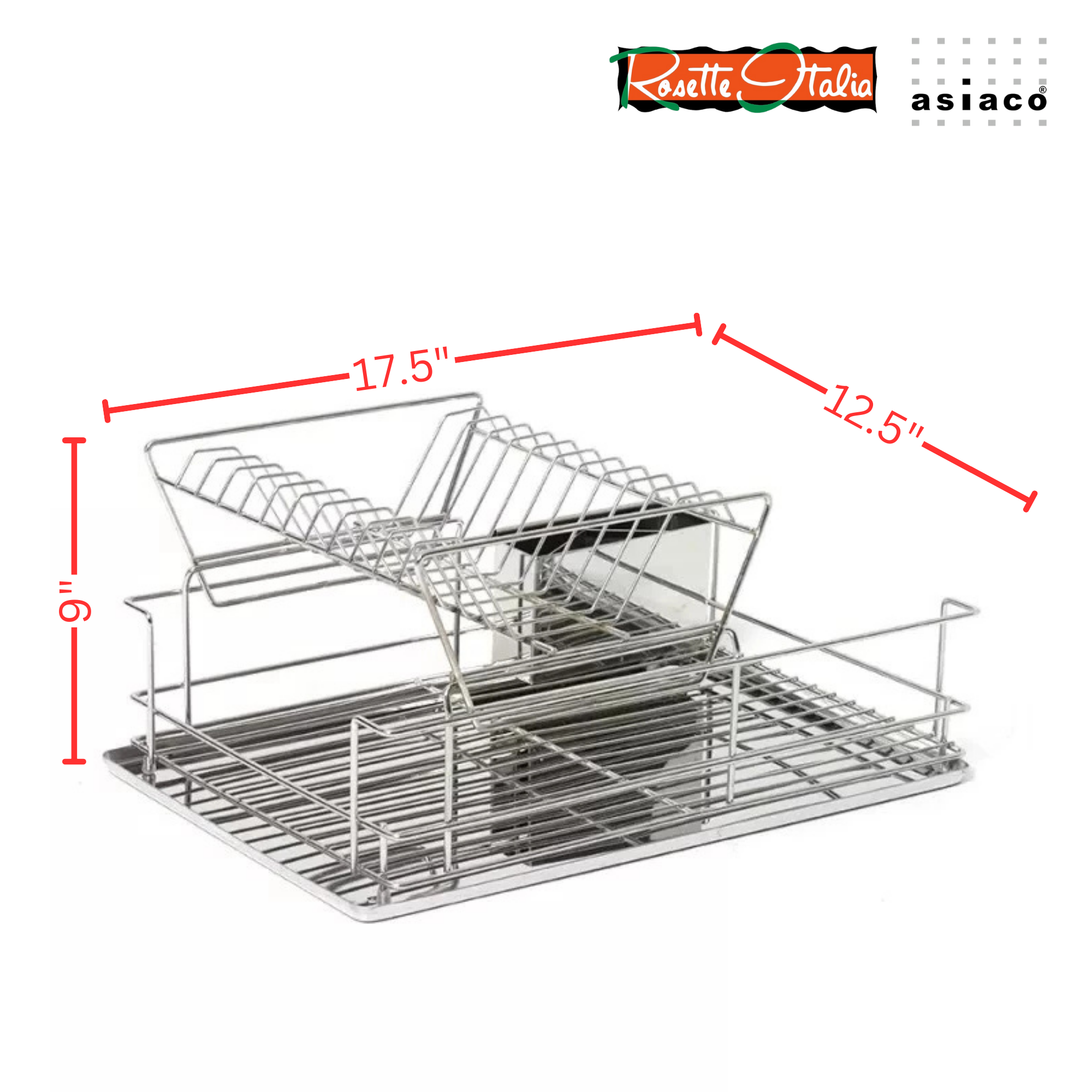 Asiaco Rosette Italia Stainless Steel Counter Top Dish and Utensil ...