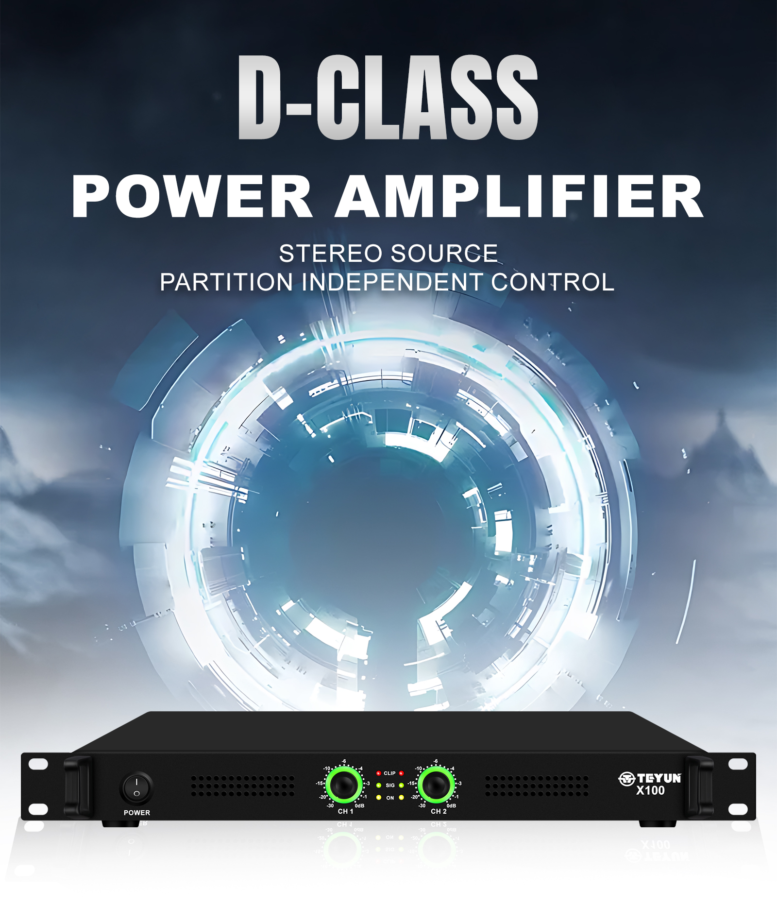 X100 Professional Audio Power Amplifier 1U D Class 2 Channel High Quality 300W Family ...