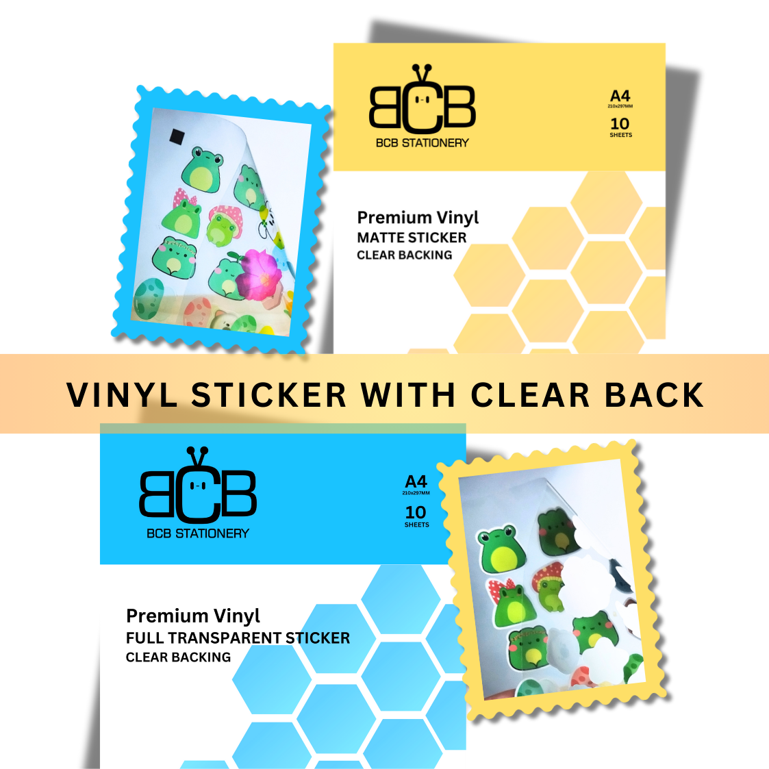 BCB Stationery Premium Vinyl Sticker Clear Backing 10 & 20sheets/pack ...