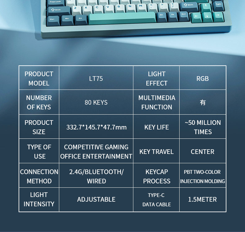 LANGTU LT75 3mode Bluetooth wireless mechanical keyboard features a hot ...