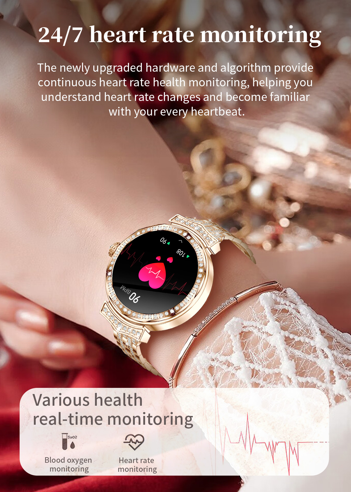 Aolon Venus Smartwatch For Woman Diamond Female Health Custom Wallpaper ...