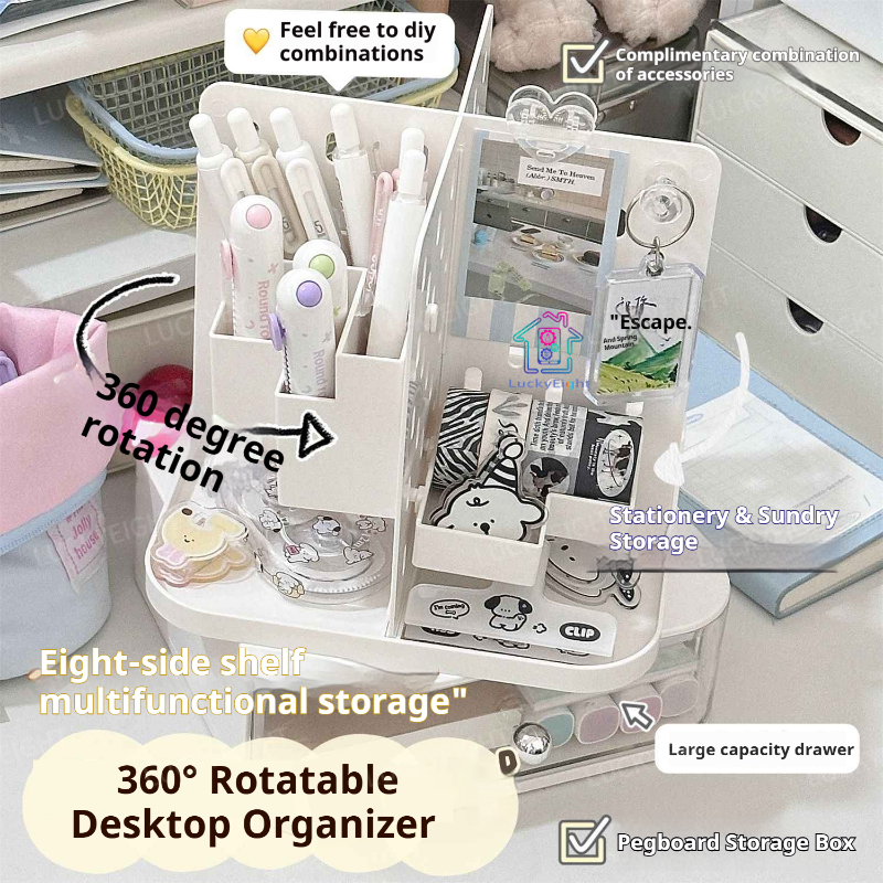 Cubby Shelf 360° Rotatable Pen Holder Hole Pegboard Desktop Organizer ...