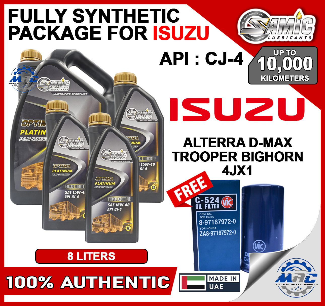 SAMIC OPTIMA PLATINUM 15W-40 8 liters ISUZU ALTERRA D-MAX TROOPER ...