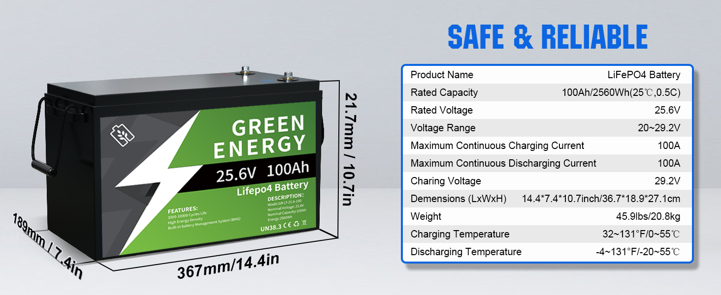 LiFePO4 Battery 24V/12V 100AH Lithium Solar Battery 10000+ Cycles 100A ...