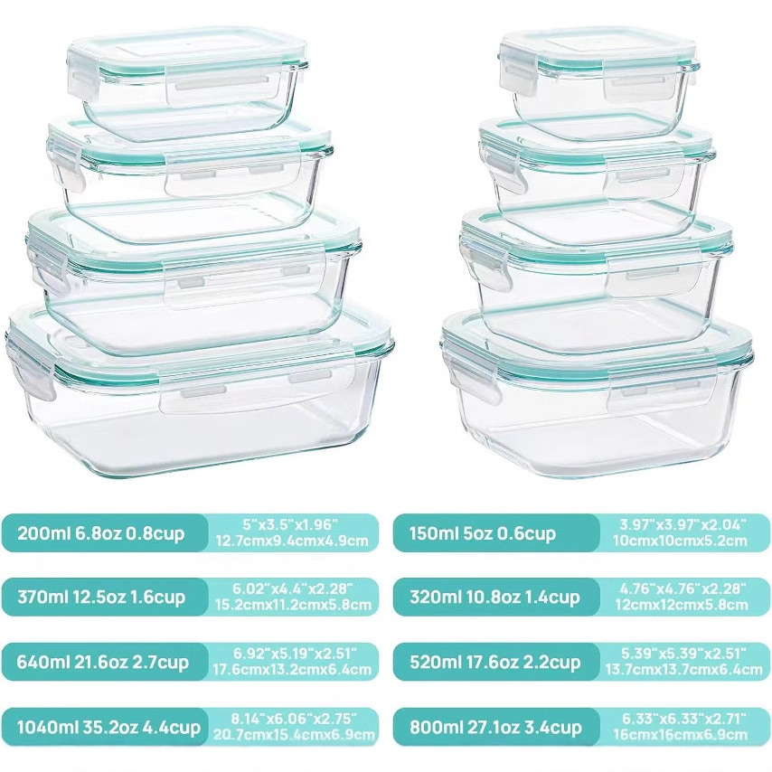 8-piece Glass Lunch Box With Divider Baunan Microwaveable Food ...