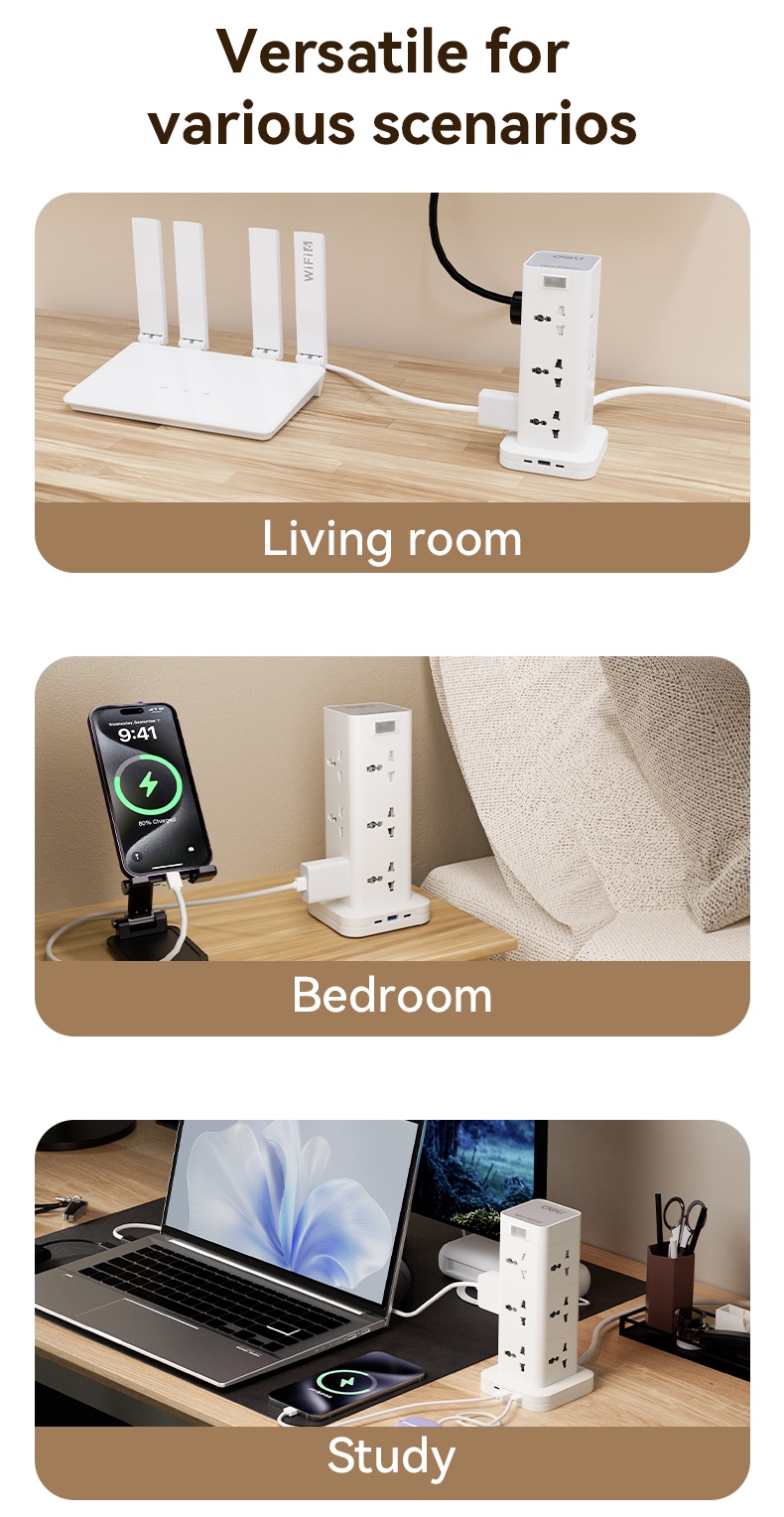 Deli 12 Gangs Fast Charging Universal Power Strip Vertical Electric ...