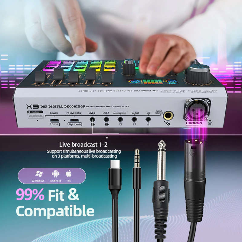 Bonkyo 2025 New Model X9 Sound Card DJ Mixer 48V Microphone Set Custom ...
