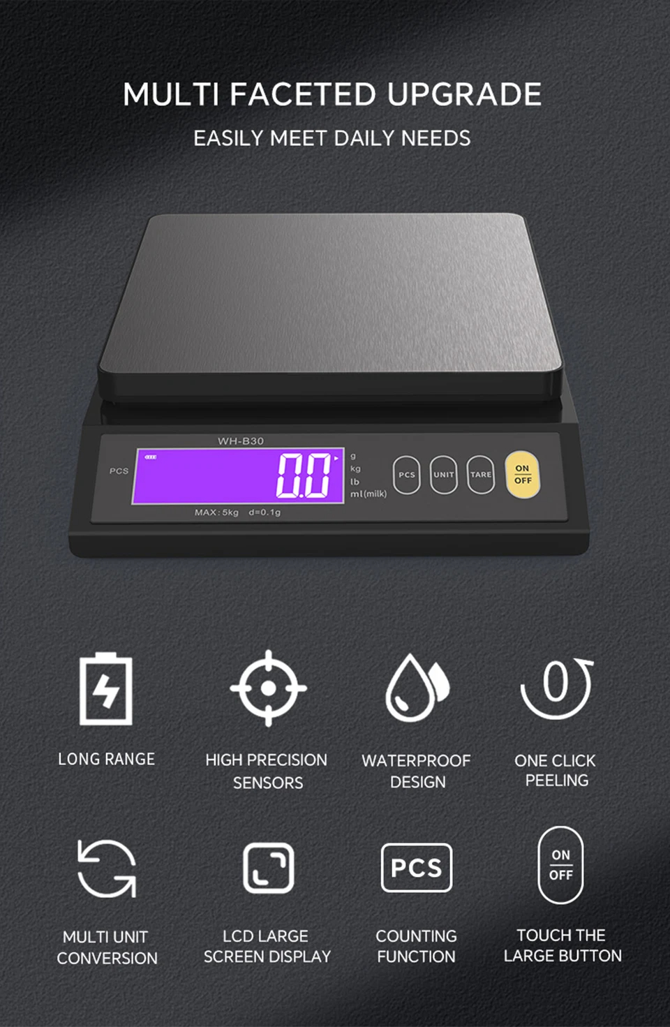Rechargeable electronic scale 5kg/10kg kitchen stainless steel ...