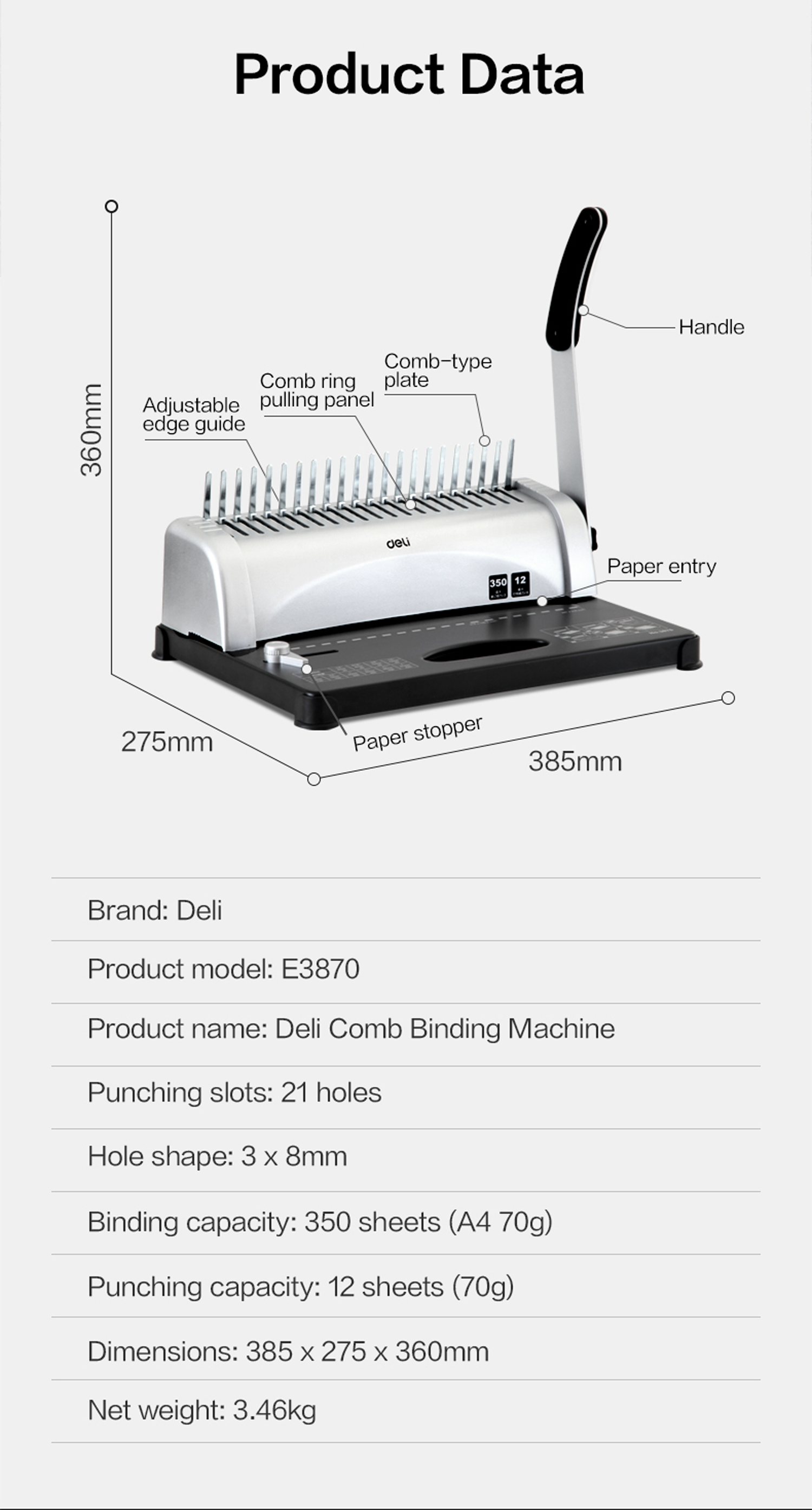 Deli E3870 Comb Binding Machine | Shopee Philippines