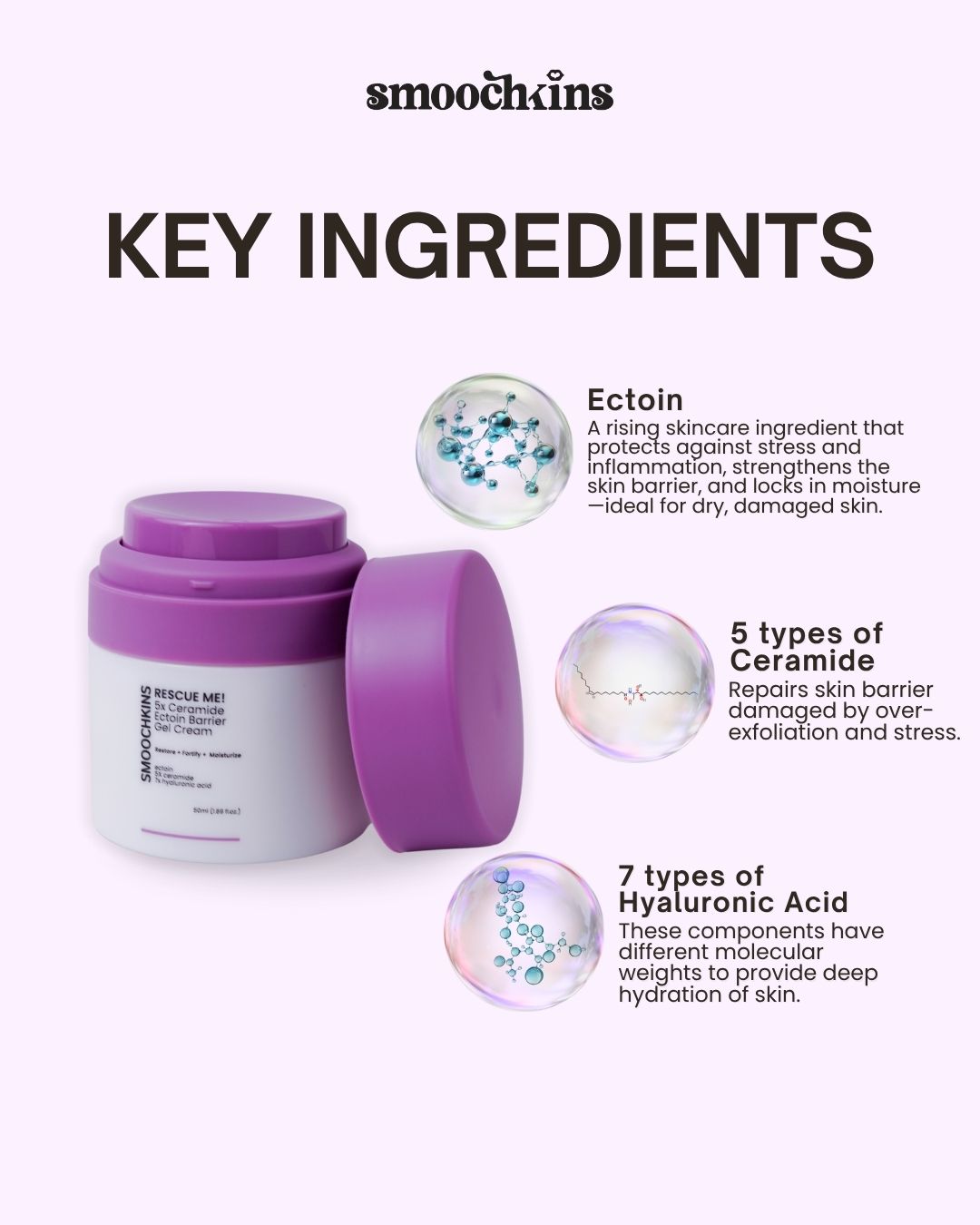 Smoochkins Rescue Me! 5x Ceramide Ectoin Barrier Gel Cream Moisturizer ...