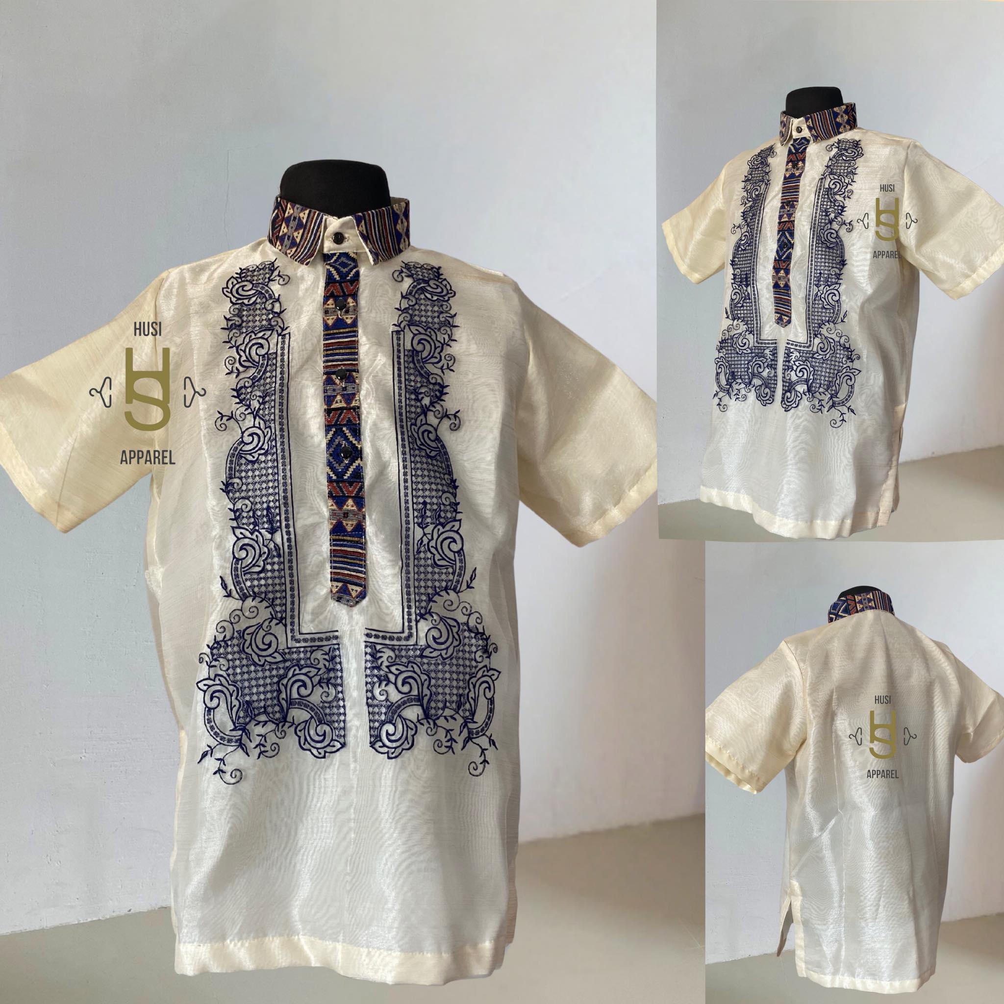 BLUE Ethnic Sports Collar Short Sleeve Double Lining Barong | Shopee ...