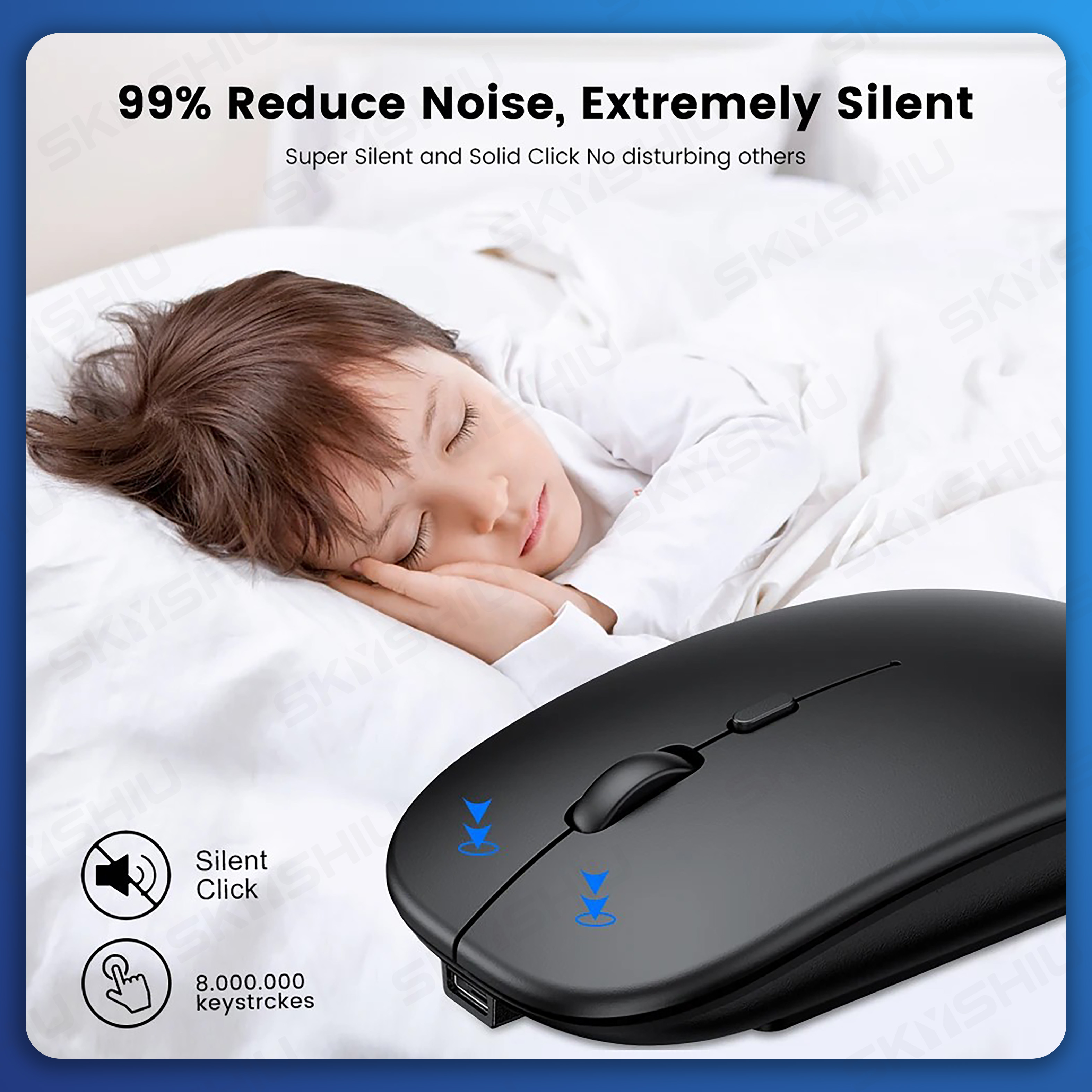 SKYSHIU Wireless Bluetooth Mouse Rechargeable 2.4G USB Receiver Ultra ...