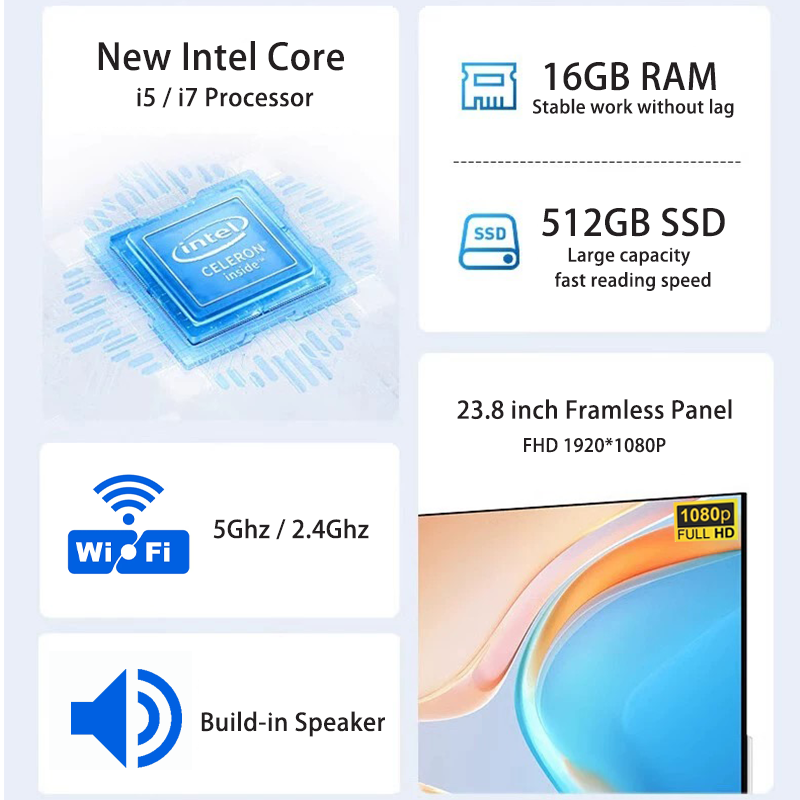 Nvision 24" All in One PC Computer With Intel Core i5/i7 CPU 16GB RAM ...