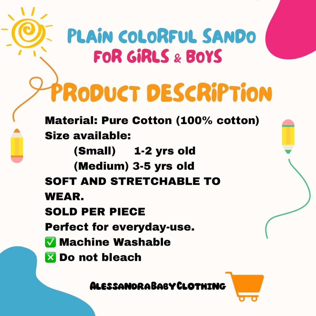[KIDS] AlessandraBabyClothing Plain Colorful Sando for Kids Girl & Boy ...