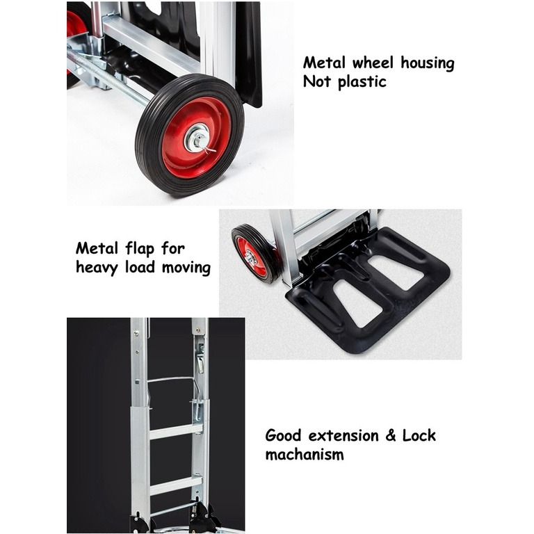 Folding flatbed cart, portable 4-wheel load trolley, aluminum alloy ...