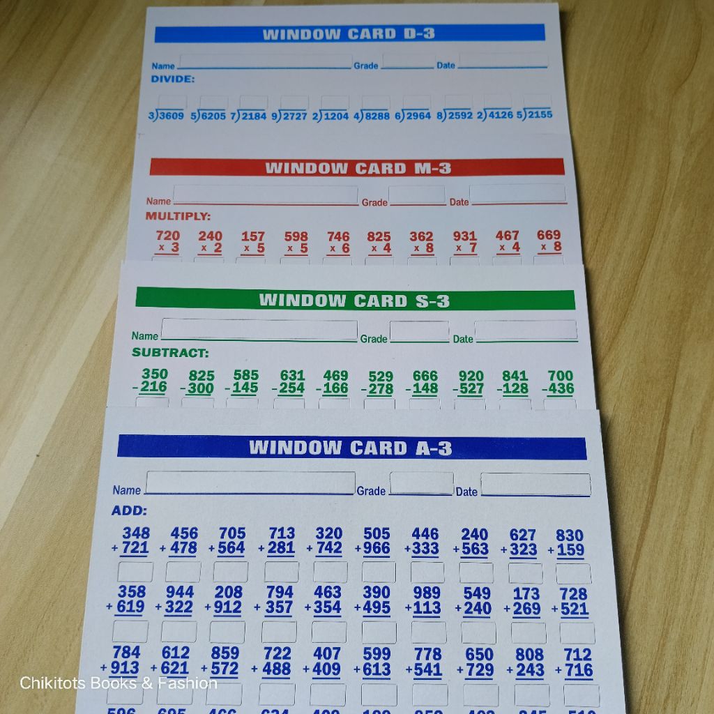 Math Window Card / DD Cards | 1pack 4pcs Level 1-4 | Addition ...