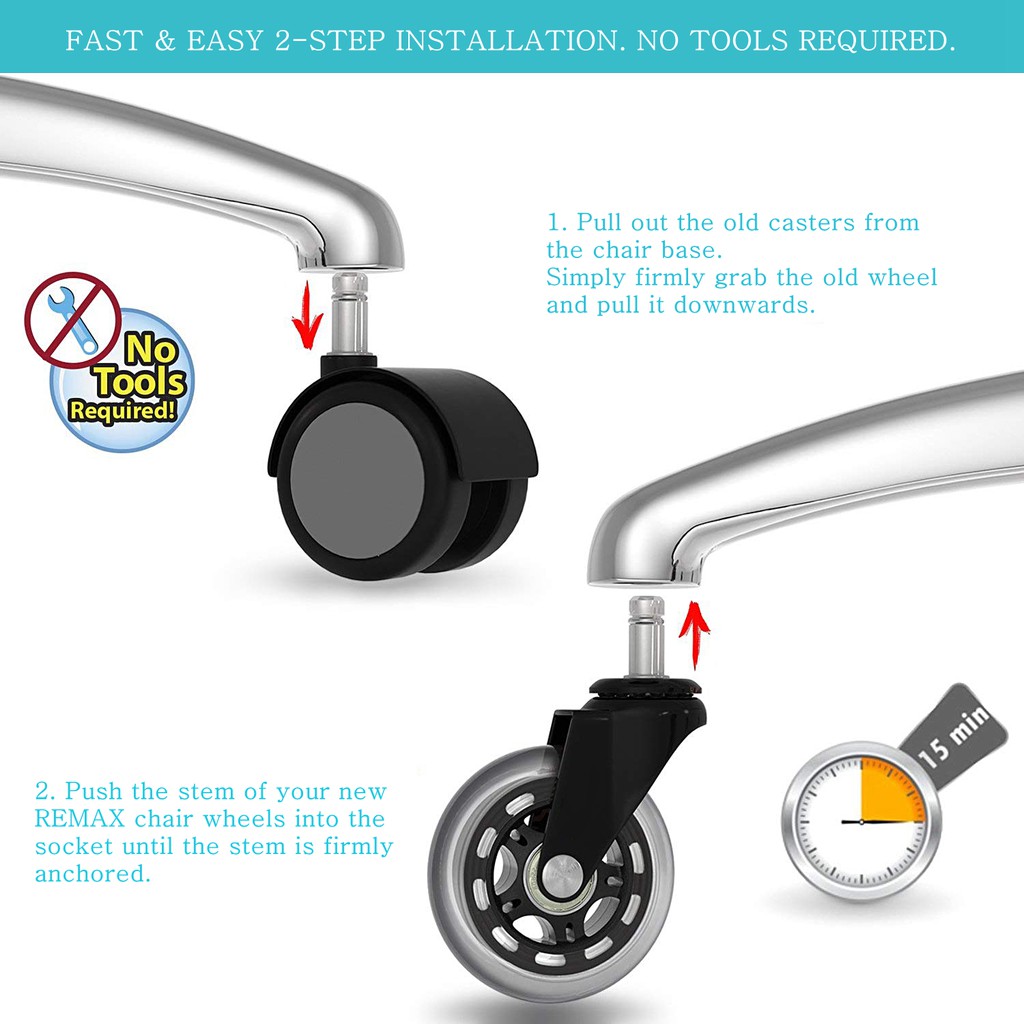 5pcs Computer Chair Wheels Swivel Heavy Duty office Chair Wheel Caster ...