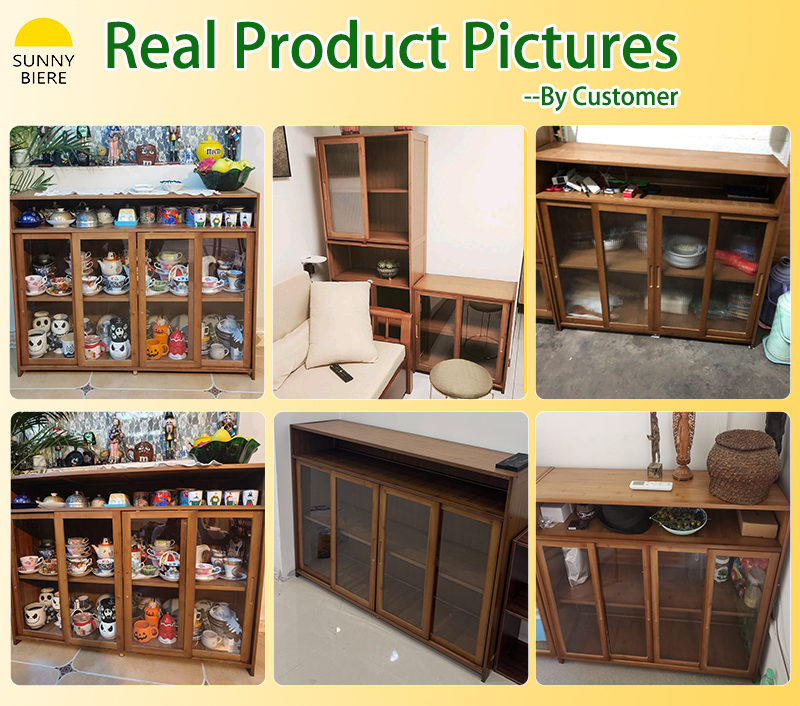 SUNNY BIERE Kitchen Sideboard Cabinet Bamboo 3/4Doors Kitchen Acrylic ...