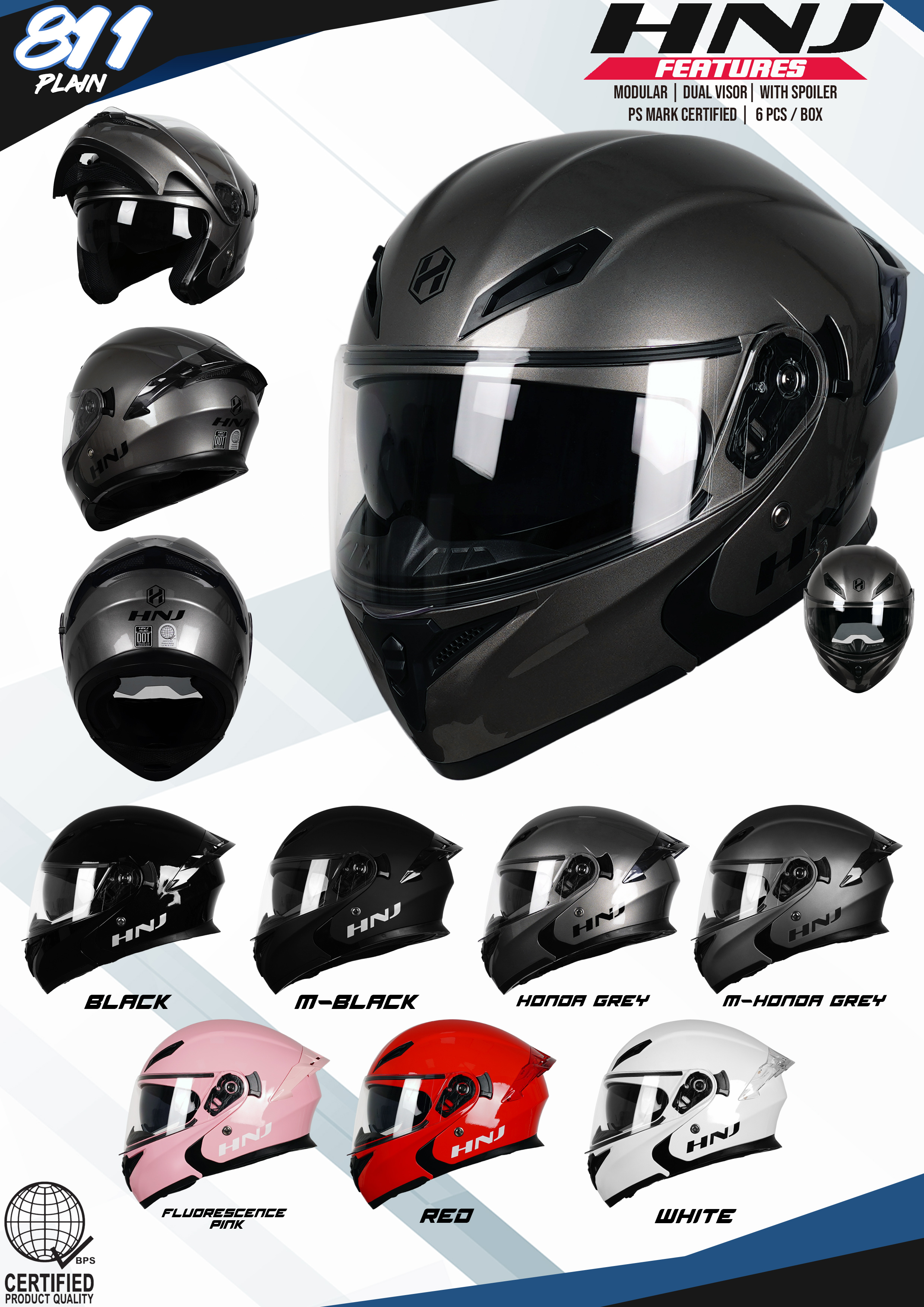 HNJ 811 Modular Helmet Full Face for Motorcycle Dual Visor Women with ...