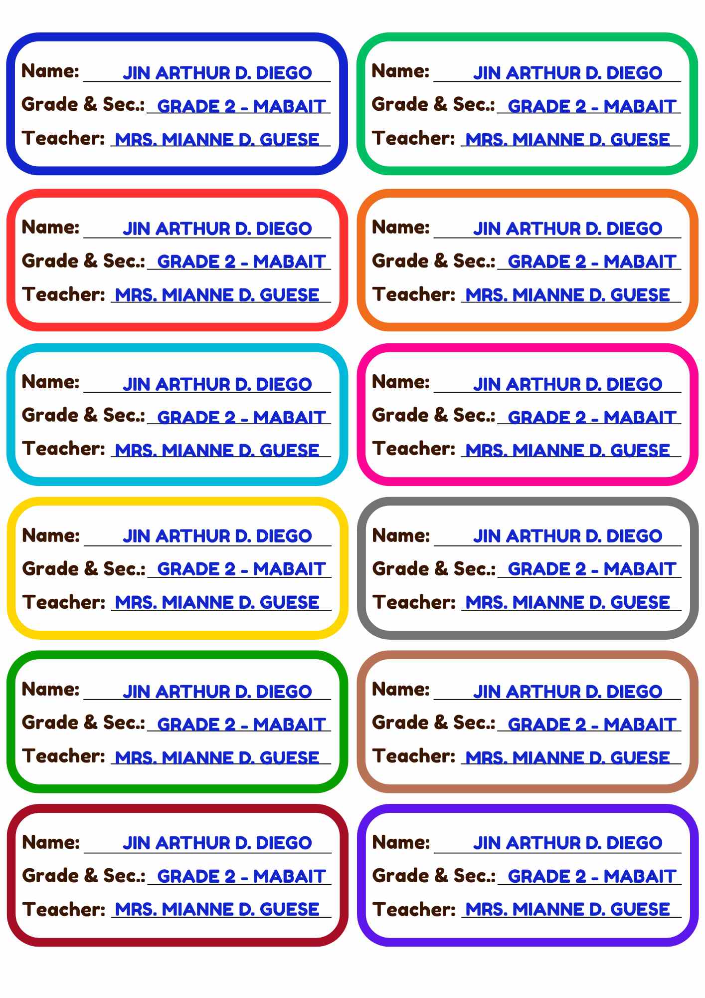 12pcs Personalized Name Sticker Name Plate Notebook Label Front Label ...