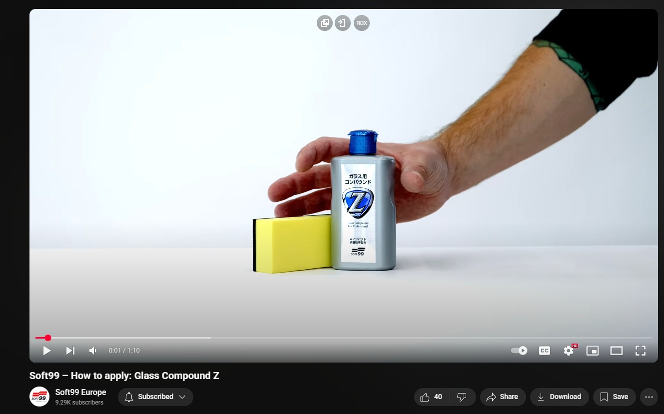 SOFT99 Glass Compound Z 100ml (5064) Heavy-Duty Glass Polish for ...