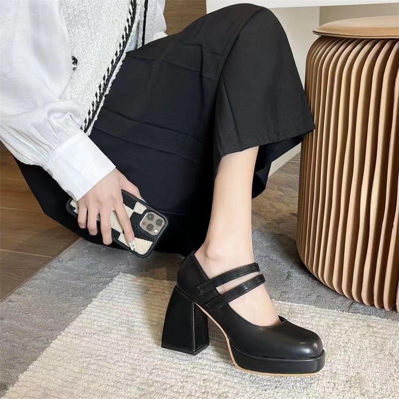 Size 35-42 Women‘s School Student High Heels Thick Heel Leather Sandal ...