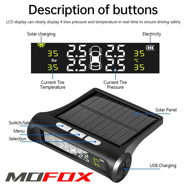MOFOX TPMS Wireless Tire Pressure Monitoring System With 4 Sensors ...