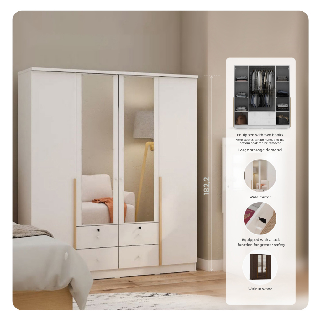 Wooden wardrobe, four-door wardrobe, modern and simple style wardrobe ...