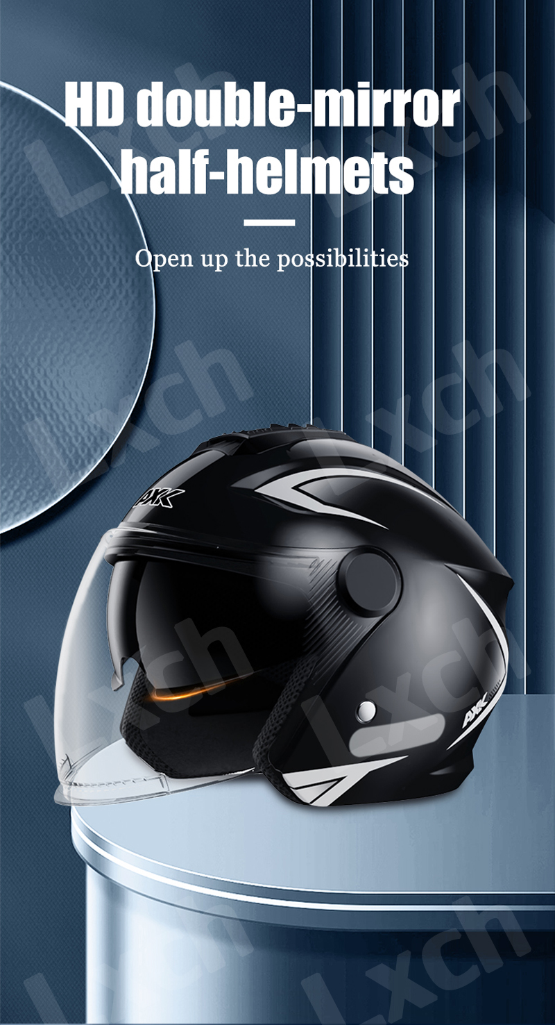 AXK Motorcycle Half Face Helmet For Men And Women HD Double Mirror ICC ...