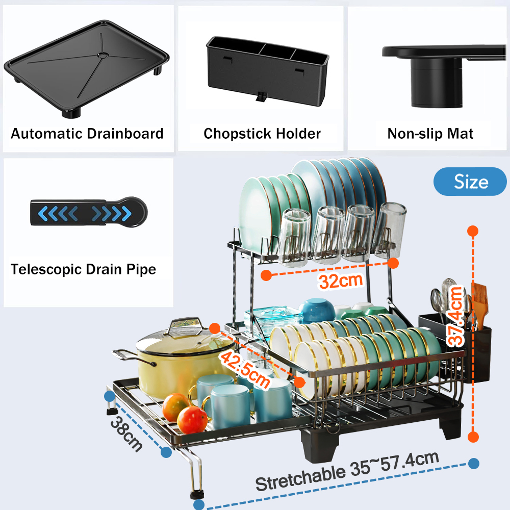GSlife Kitchen Countertop 2/3 Layer Dish Drainer With Drain Tray Plate ...
