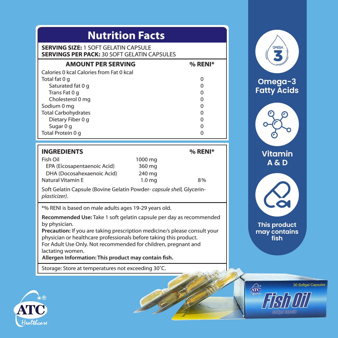 ATC Fish Oil 30's Omega 3 Health Supplements High Purity Soft Capsules ...