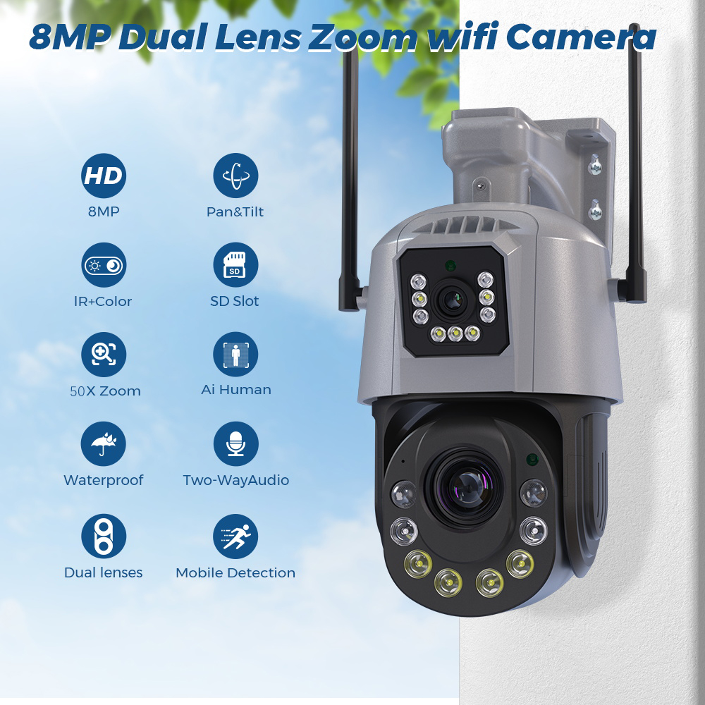 ICSEE 8MP 4K 50X Optical Zoom Dual Lens Outdoor Surveillance Camera ...