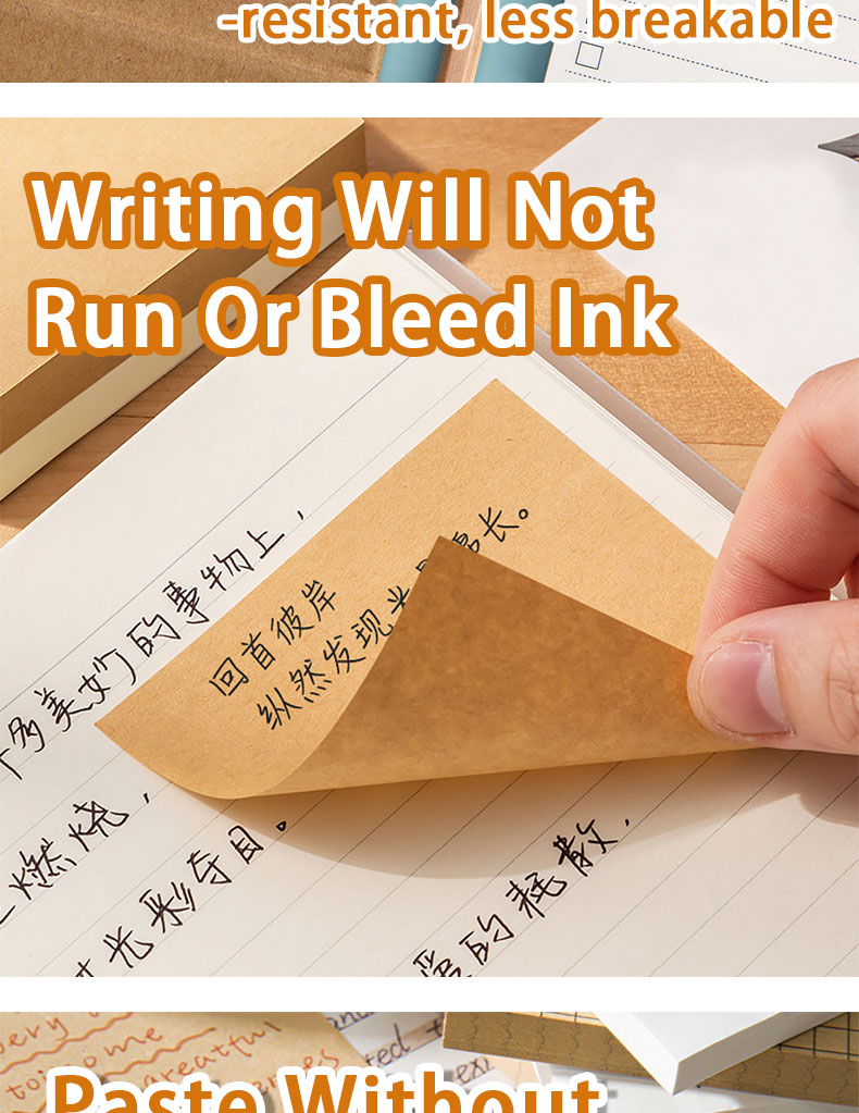Office kraft paper sticky notes strong tear traceless student portable ...