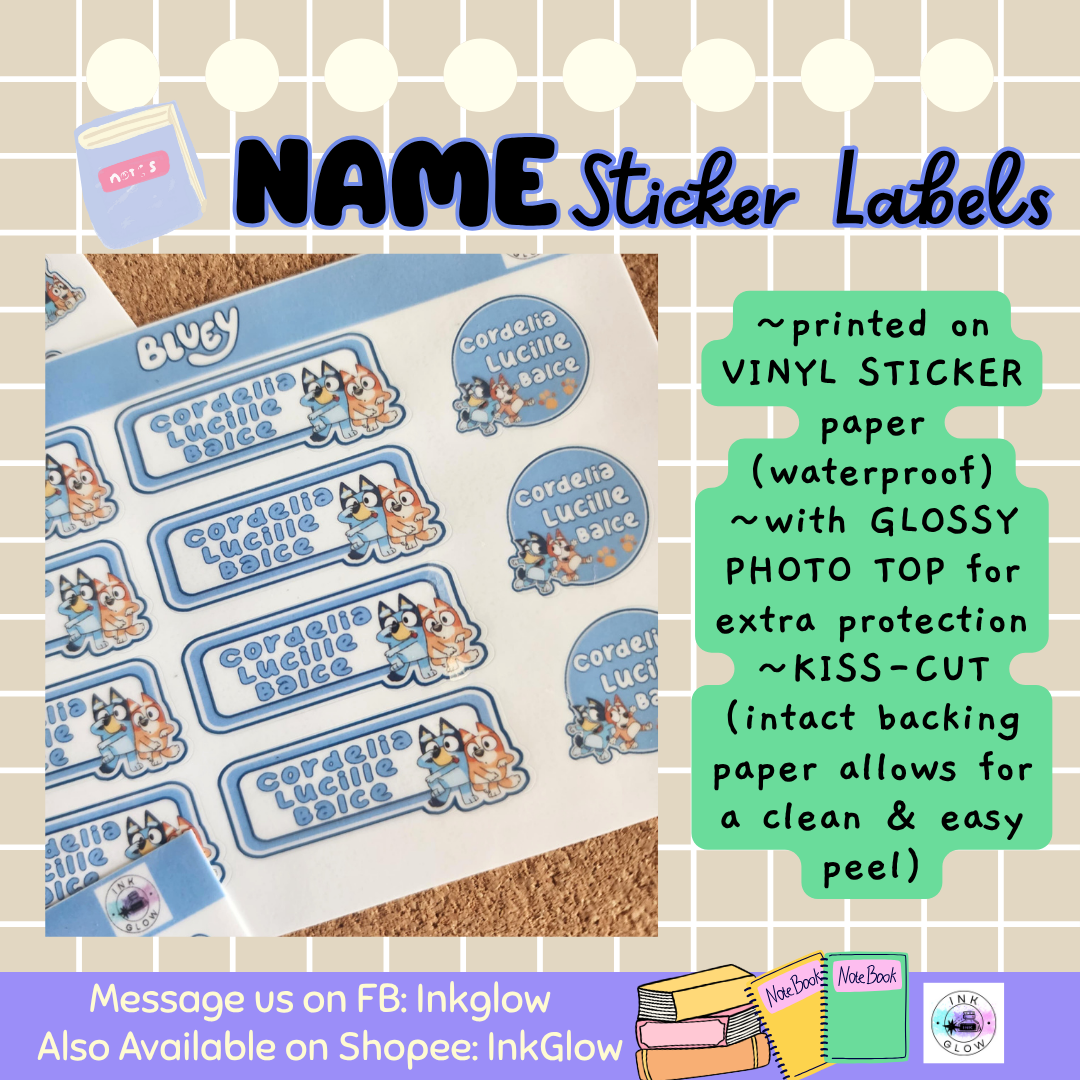 PERSONALIZED NAME STICKER LABEL - VINYL STICKER WATERPROOF | Shopee ...