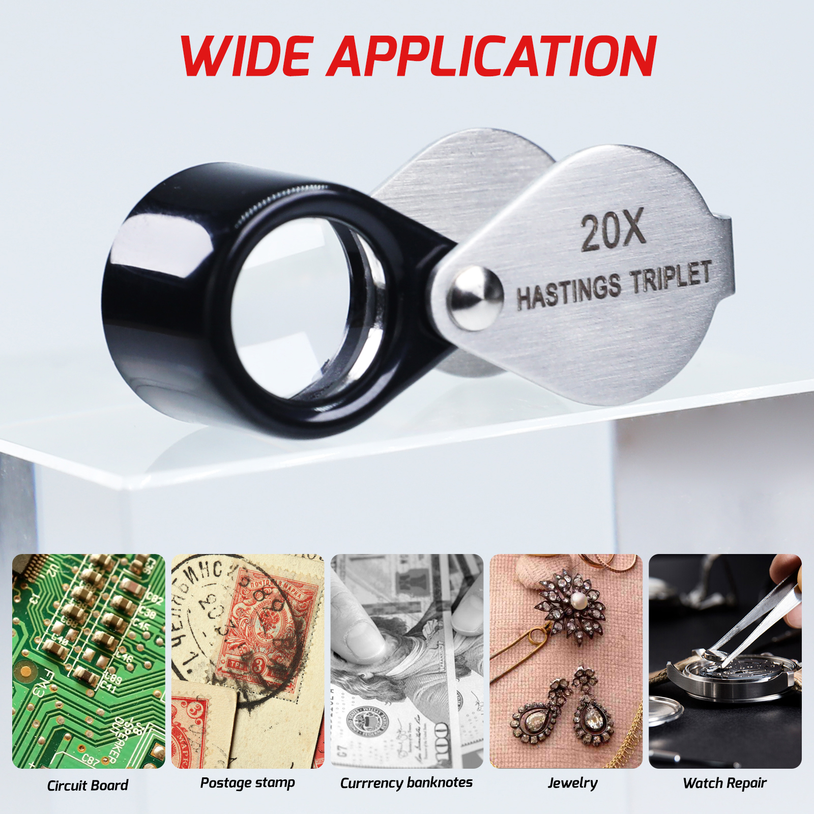 20x Magnification Hasting Jewelry Mini Loupe Optical Glass Triplet Lens ...
