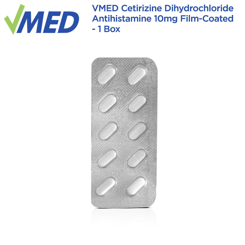 VMED Cetirizine Dihydrochloride Antihistamine 10mg Film-Coated Tablets ...
