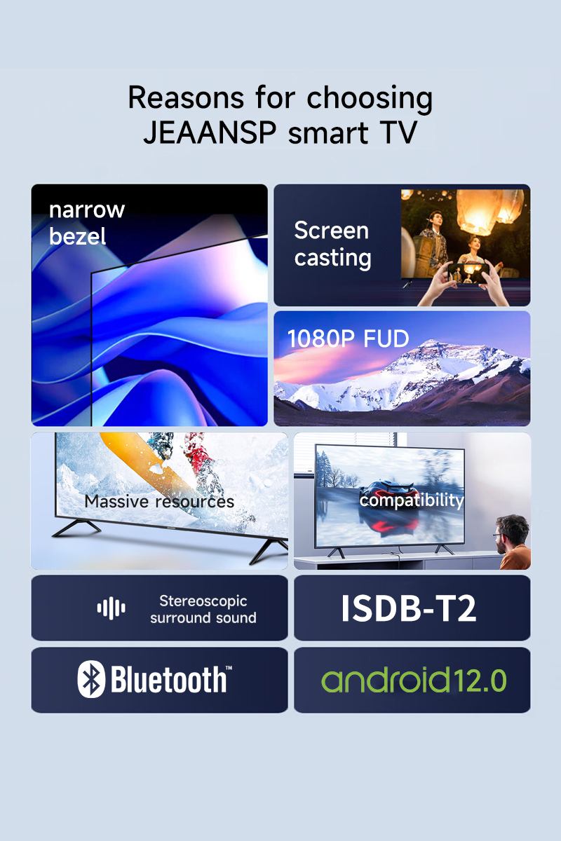 JEAANSP Smart TV 32" 40" 43" 46" 50 Inch Android 12.0 Bluetooth LED TV ISDB WiFi/YouTube/Google ...