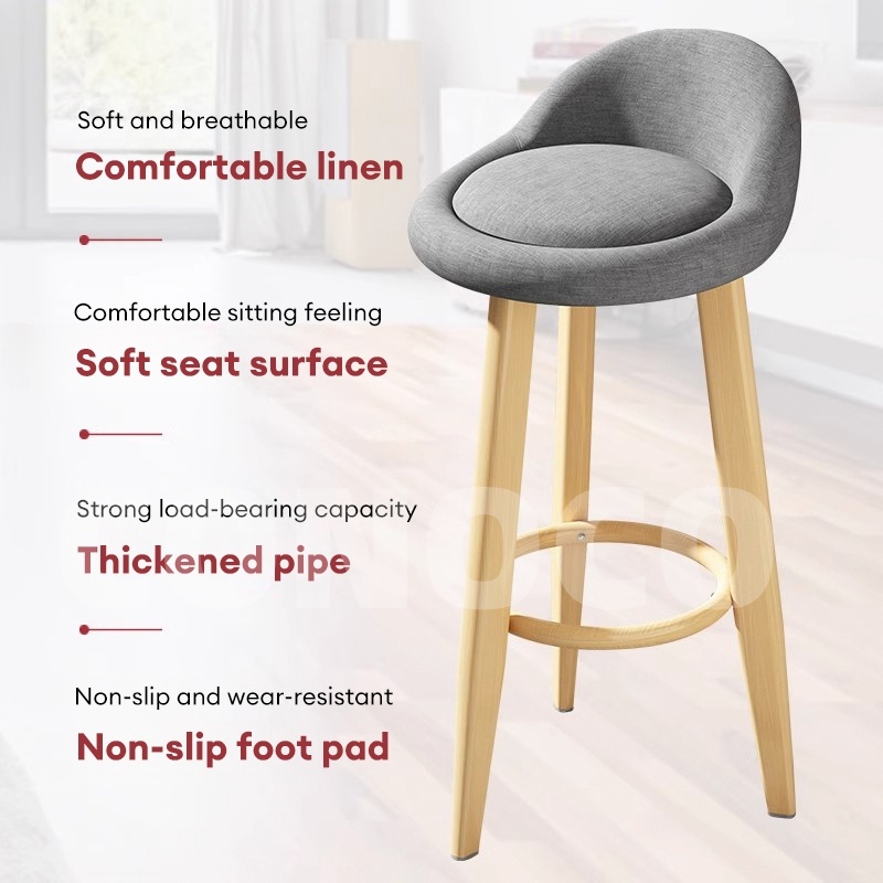 CONOCO Bar Stool High Chair Nordic Style 82cm Solid Wood Stainless ...