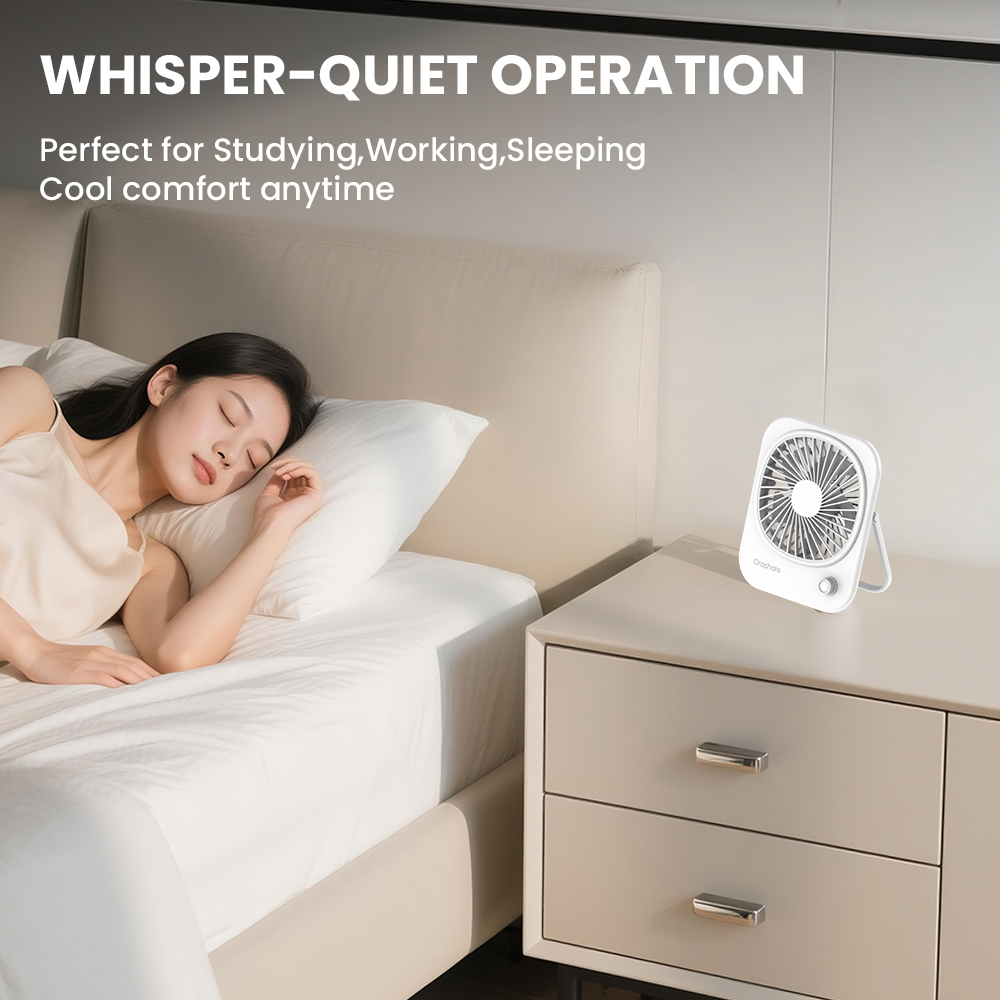 Orashare DF10 Rechargeable Desk Fan Turbo Wind 2000mAh 15H Quiet ...