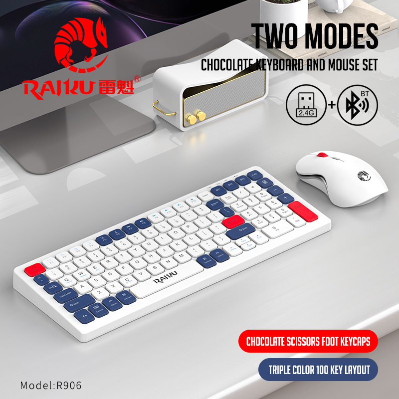 Zeus x Raiku R906 Wireless Keyboard Mouse Set - 2.4G/BT Scissor Keys ...