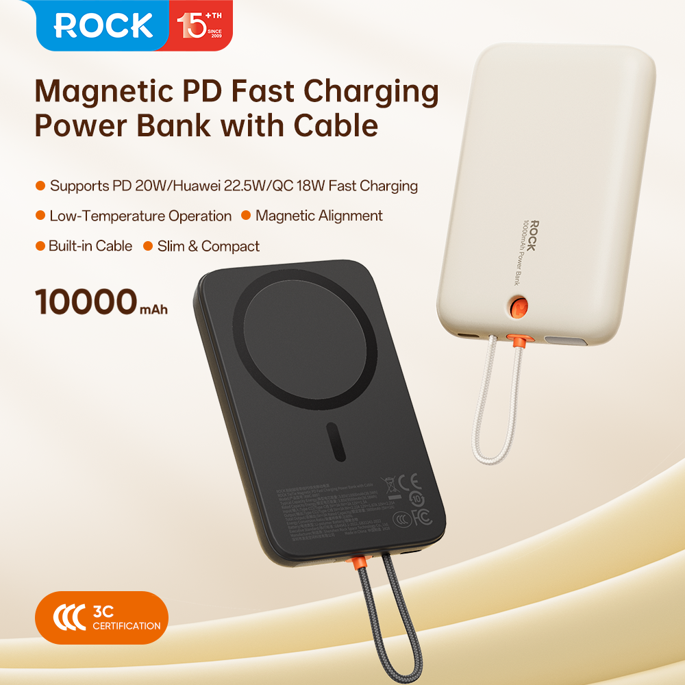 Rock Space TieTie Magnetic PD Fast Wired Charging Power Bank with Cable ...