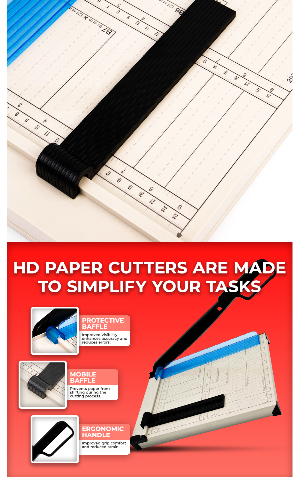 HD Paper Cutter A4 Metal Base Size w/ Adjustable Paper Stopper Officom ...