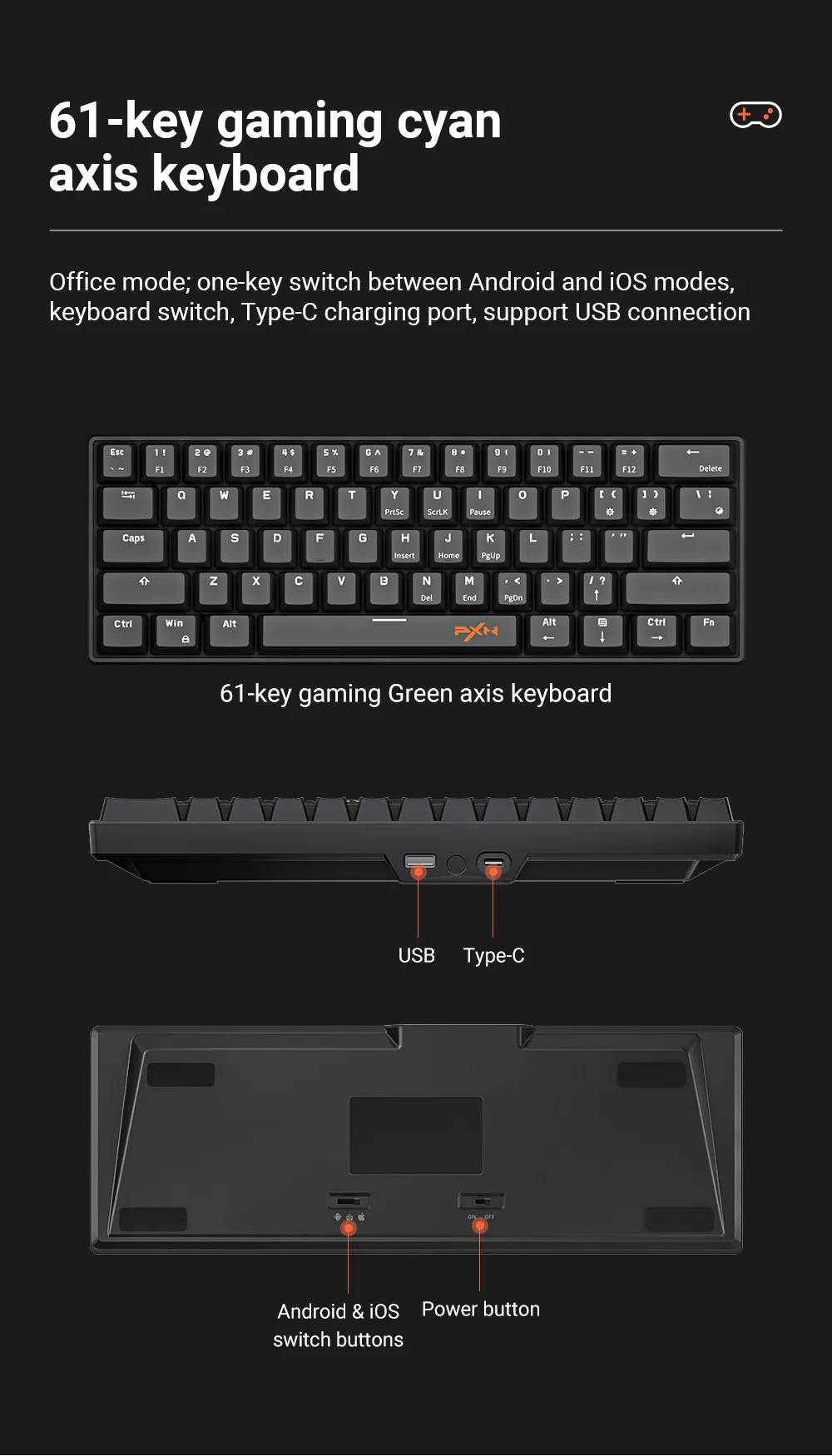 GSE PXN-K30 Gaming Keyboard Metal Mechanical Feel Wireless Bluetooth ...