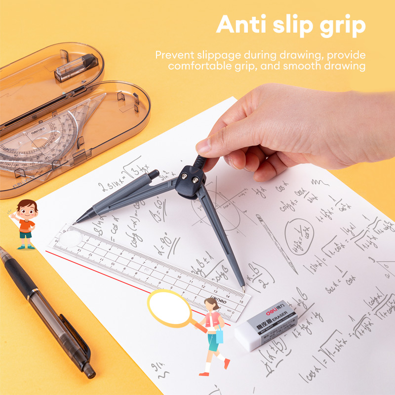 Deli 7pcs Geometry Compasses Ruler Set Exam Drawing Math Learning Tools ...