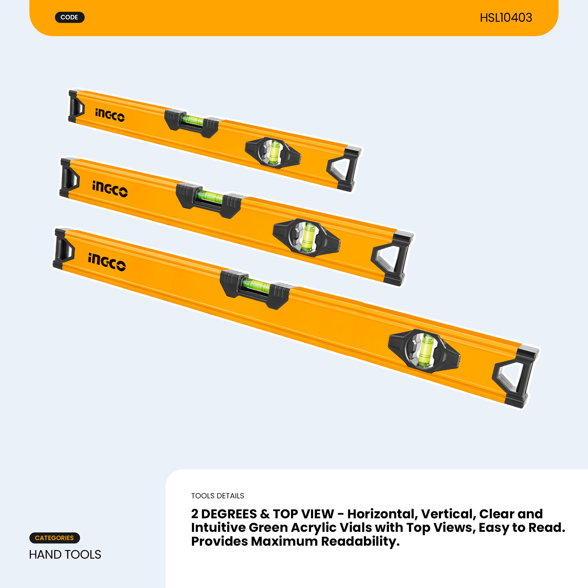 INGCO 3PCS/SET Spirit Level 40CM-100CM Leveling Tool Aluminum Spirit ...