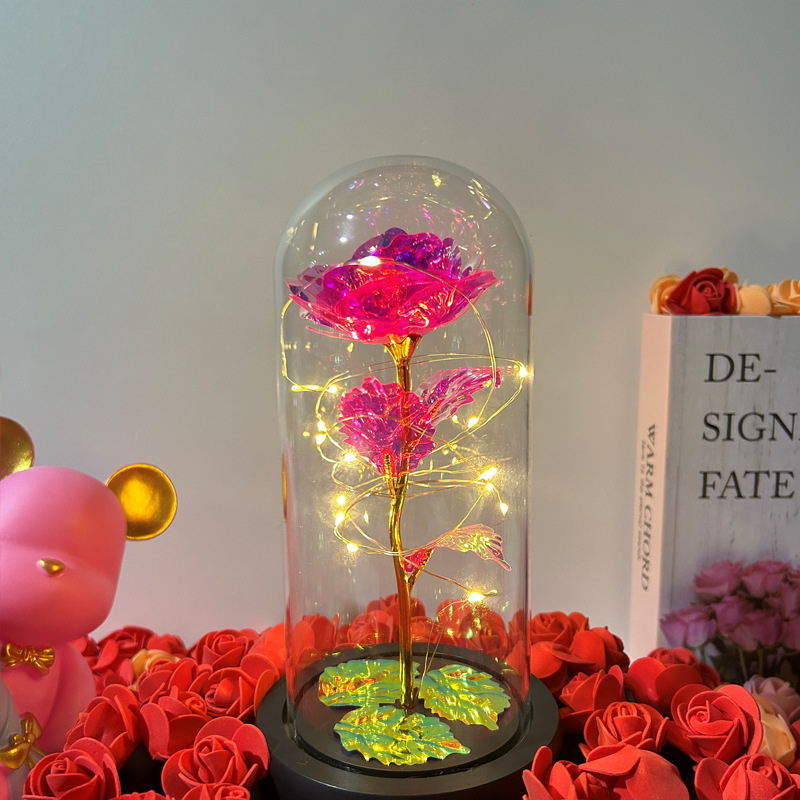 Mini Led Light Rose Artificial in Glass Dome Galaxy Rose Design as ...